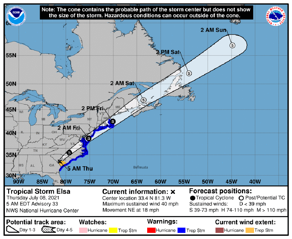 As Elsa Moves North, Tropical Storm Warning Issued For Mass. Coast ...